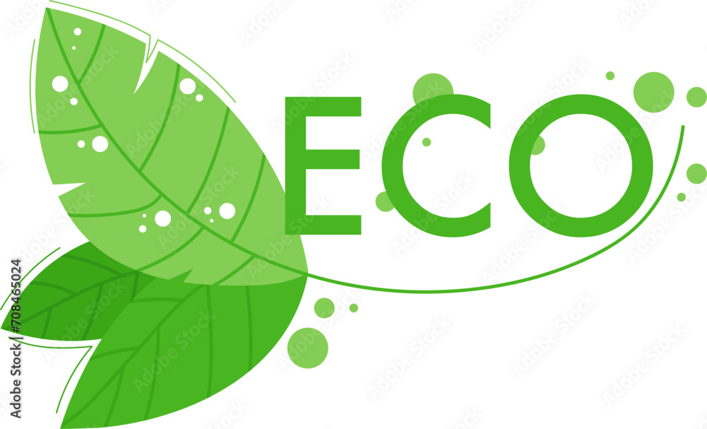 Green eco-friendly logo with leaf and bubbles. Environmental ...