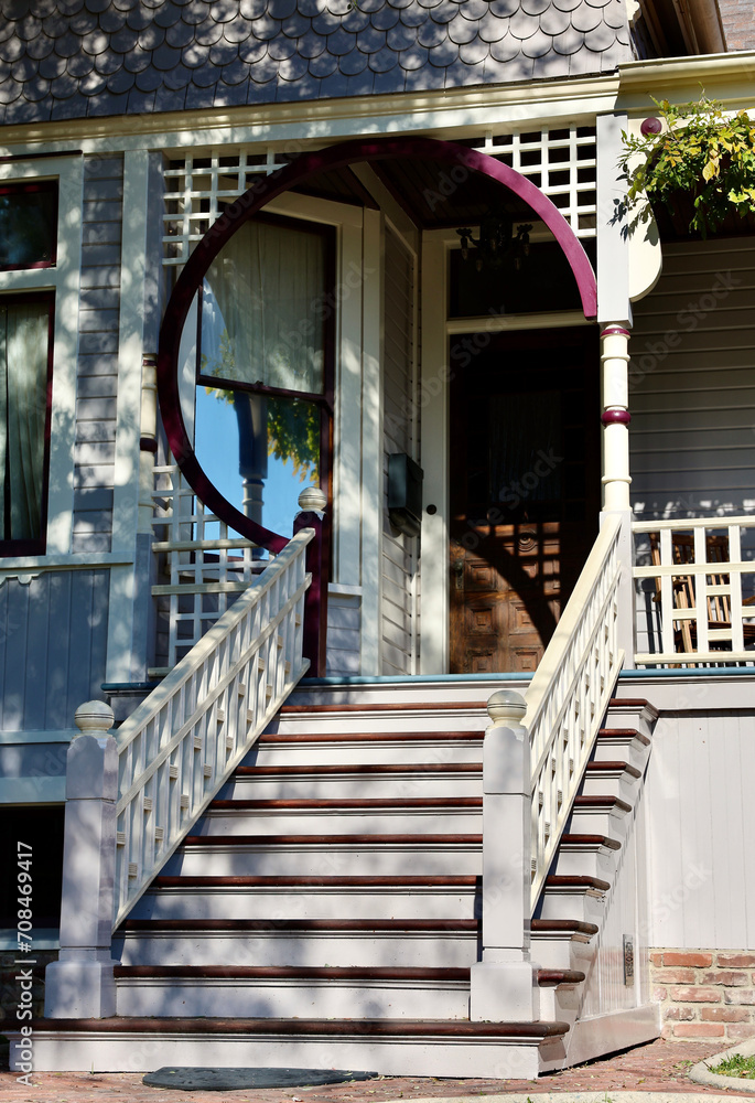 Los Angeles, CA United States- Jan 8, 2024: Front steps lead through ...
