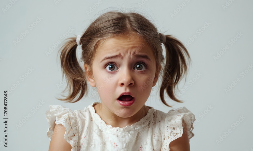 scared little girl, little child, children's emotions, portrait of children, scared child Stock ...