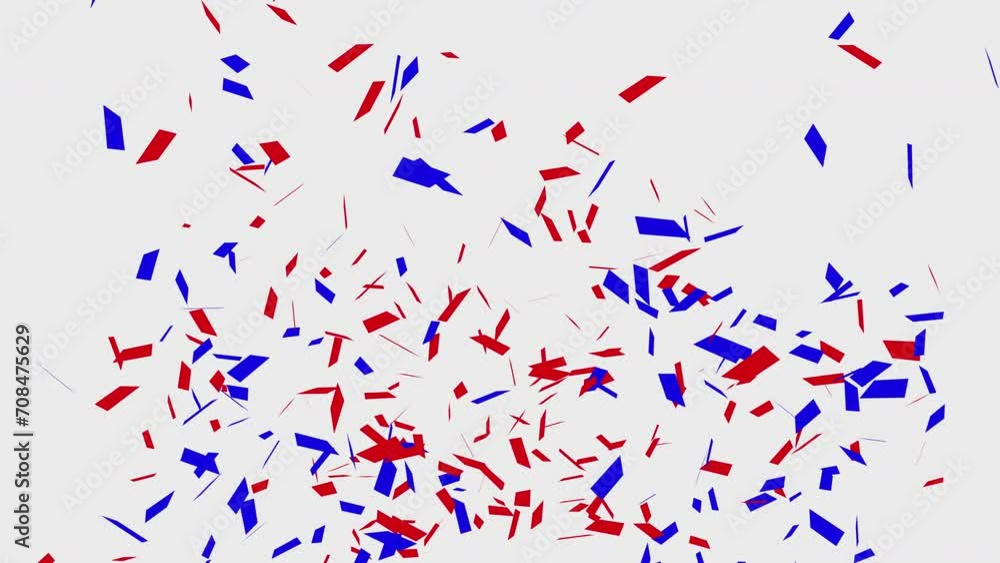 Confetti celebratory explosion with red and blue elements on white ...