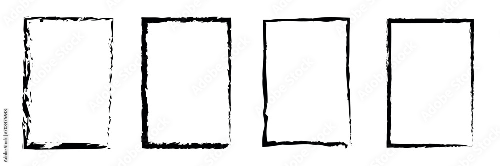 Chalk rectangle frames set. Hand drawn pencil square borders.Grunge ...