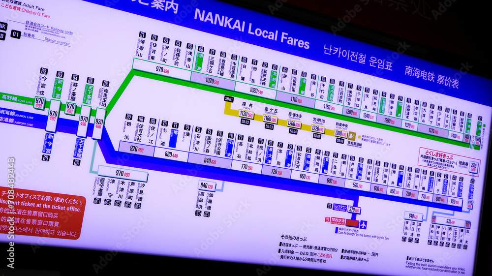 Route map and Local fares of Nankai Line, Osaka, Japan Stock Photo ...
