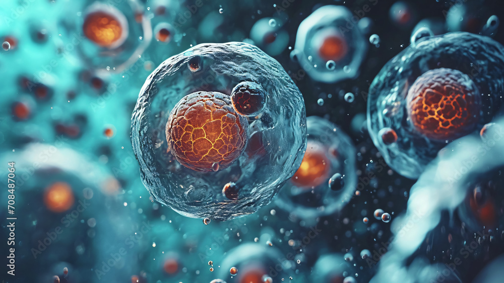 cellular therapy and regeneration, microscopic view of body cells ...