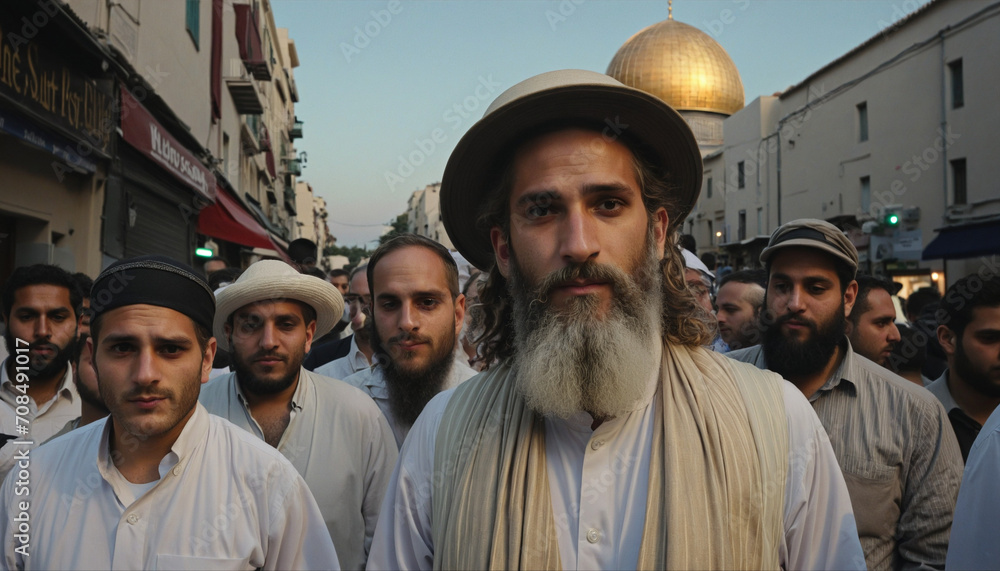 Jewish men in the street during a scene from the Old Testament Stock ...