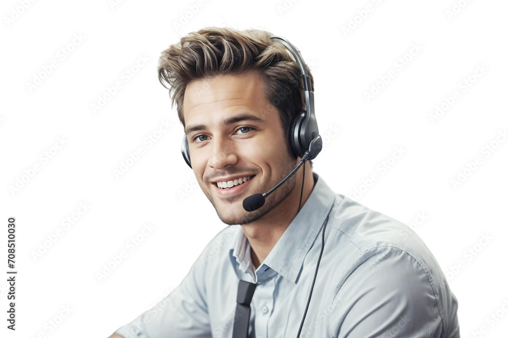Smiling man while wearing the headphones ,Customer service professional ...