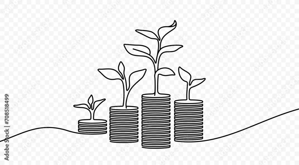 Continuous one line drawing of growing money vector design. Single line ...