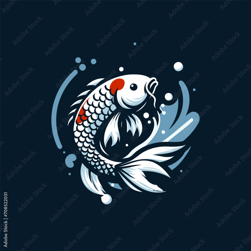 vector illustration or logo of a koi carp mascot jumping on water ...