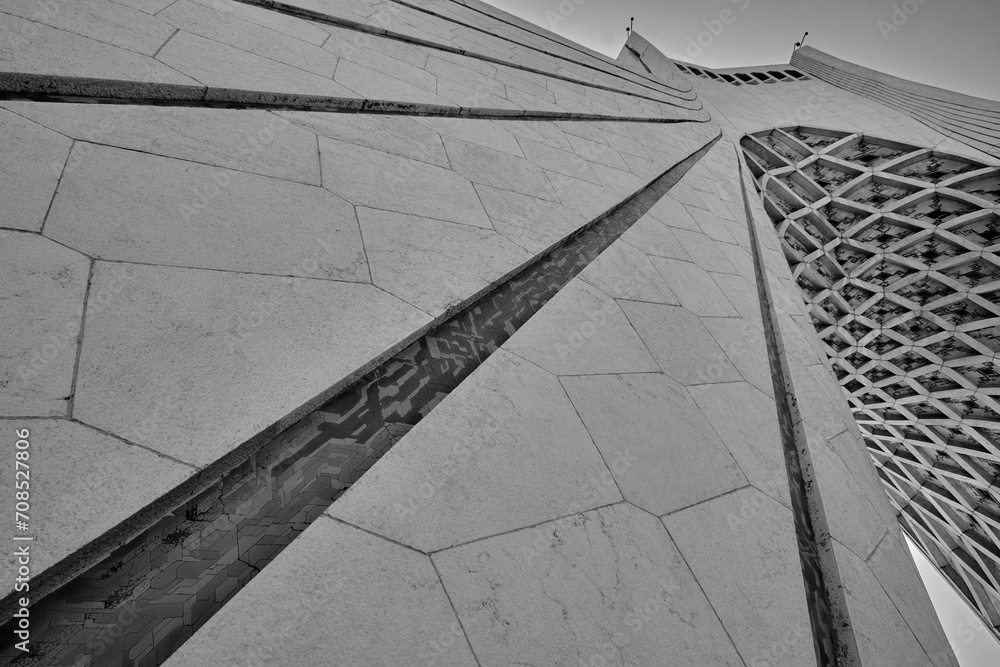 The Azadi Tower (Shahyad Tower). Details of Azadi tower. Black and ...