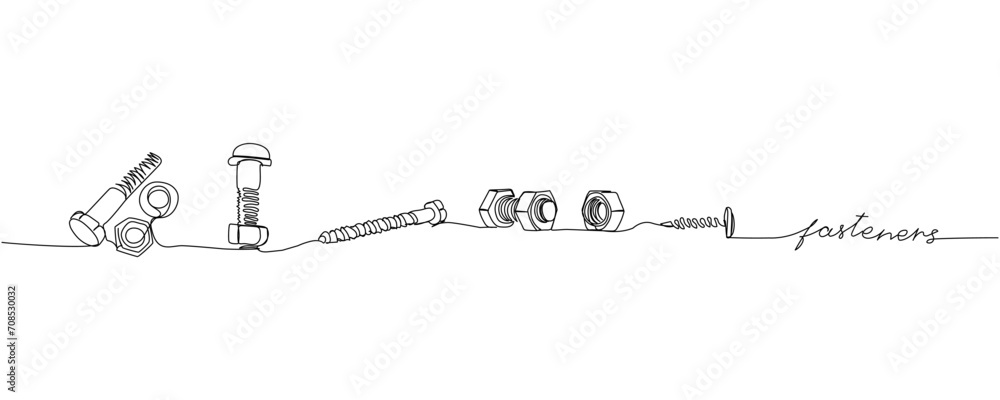 Screw, fasteners, bolt and nut, dowel, pin, pintle one line art ...
