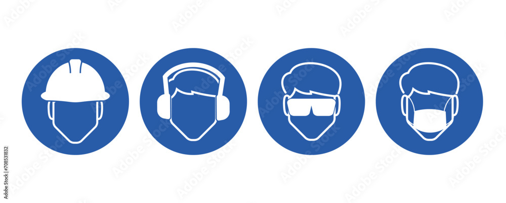 Bundle set blue round icon head protection, wear helmet, ear pad cover ...