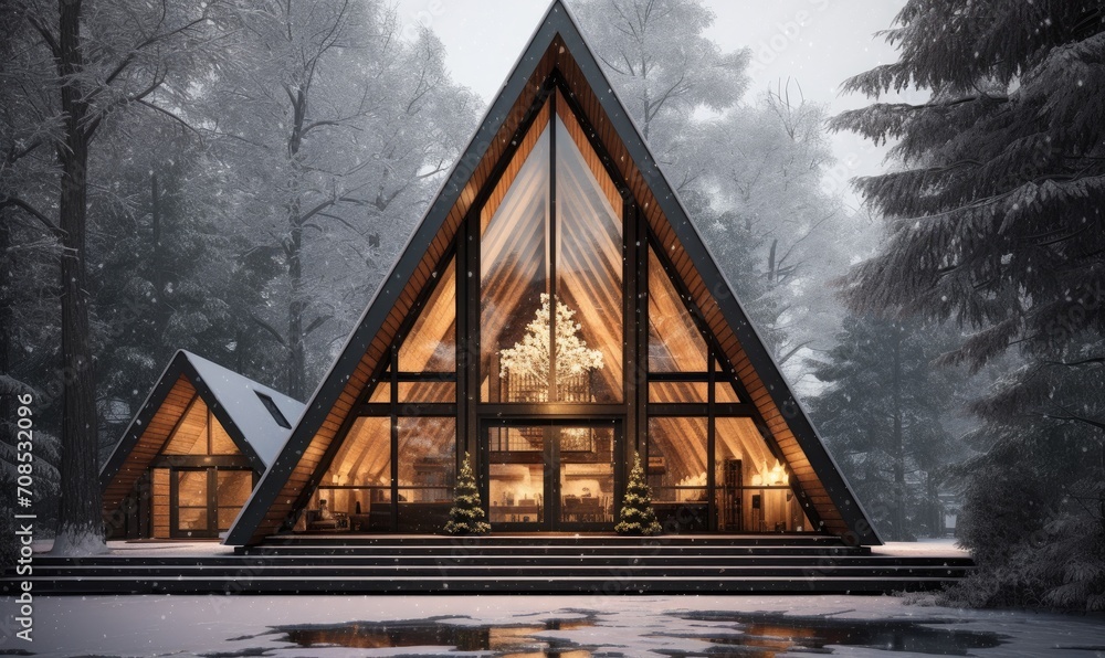 Timber cabin made from oak wood, with pitched roof and refined ...