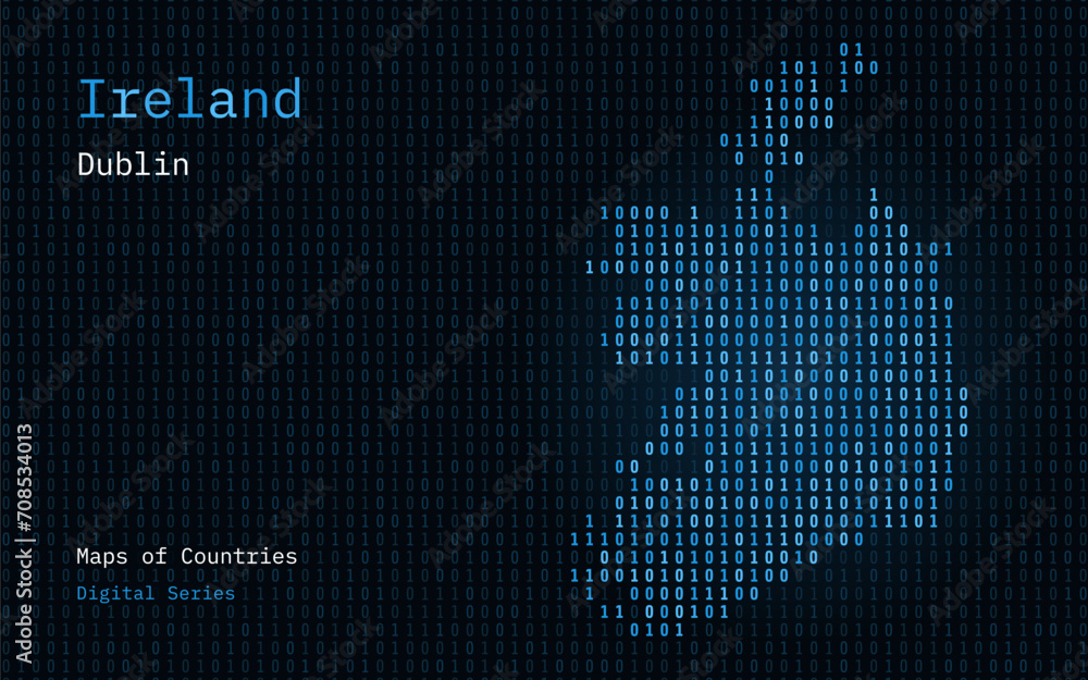 Ireland Map Shown in Binary Code Pattern. Matrix numbers, zero, one. World Countries Vector Maps ...