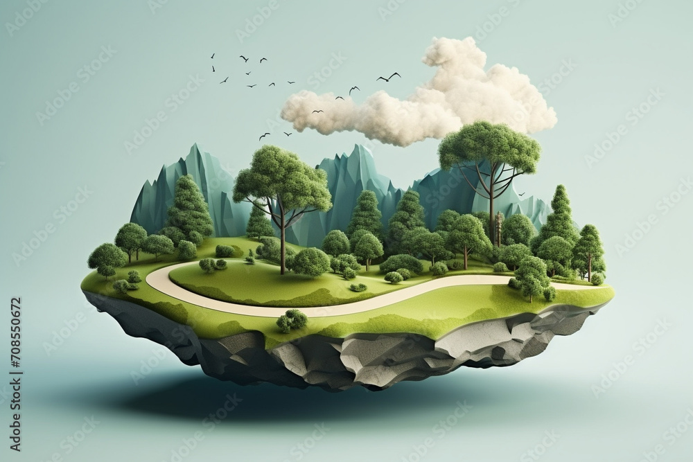 Land cut, Part of ground, island. Ecodesign of a piece of land with ...