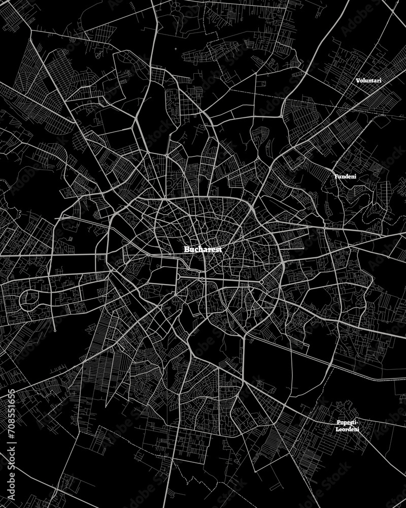 Bucharest Romania Map, Detailed Dark Map of Bucharest Romania Stock ...