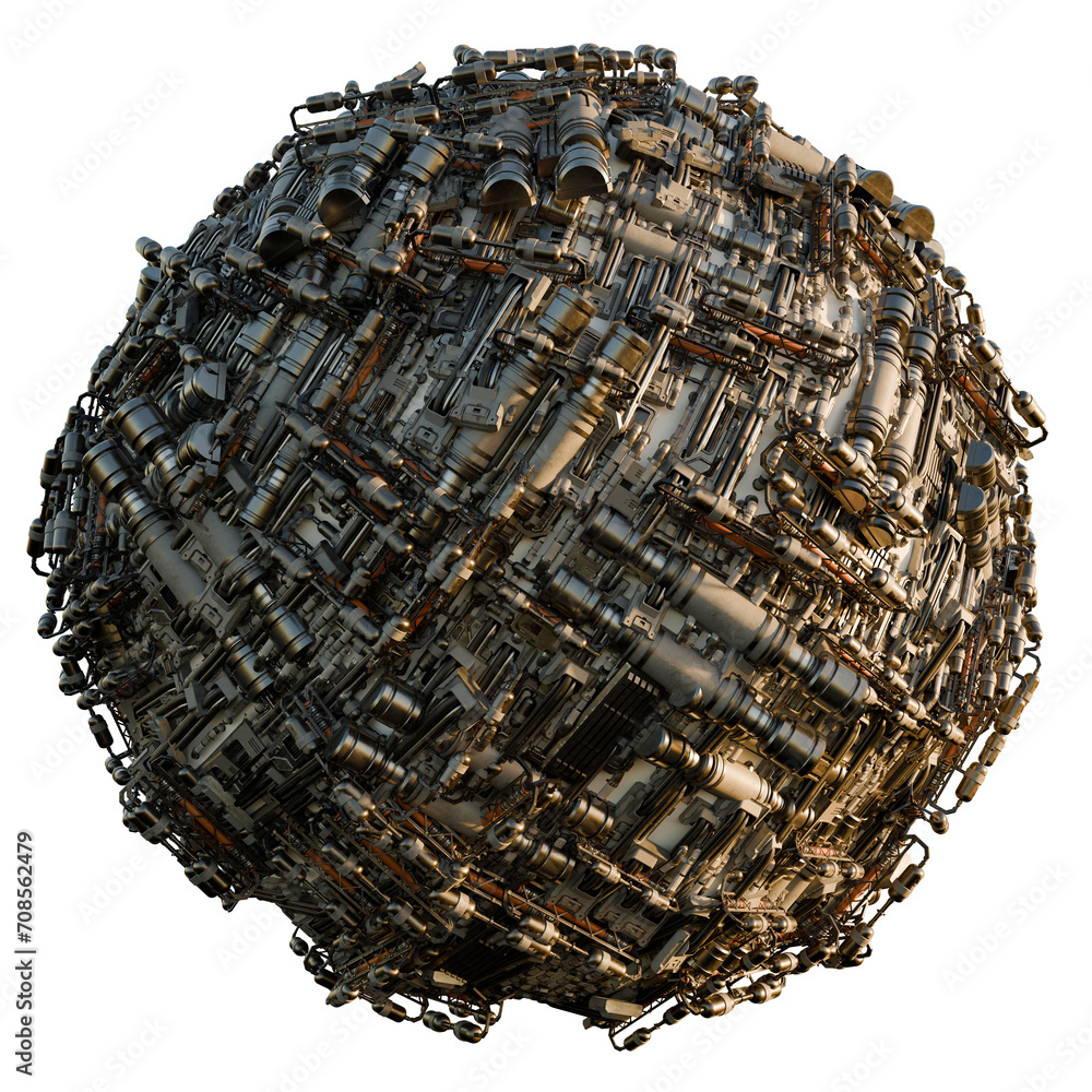Intricate Mechanical Sphere with Complex Design. Planet from computer ...