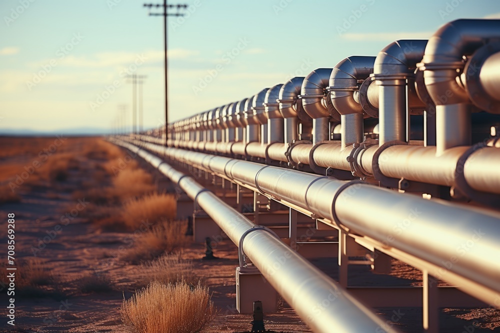 Close up steel pipes natural gas concrete supports supplying propane ...