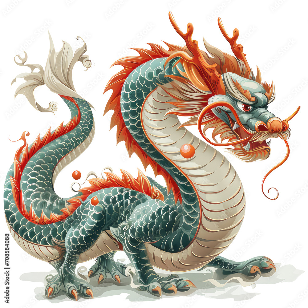 ancient chinese dragon full body illustration, isolated on transparent ...