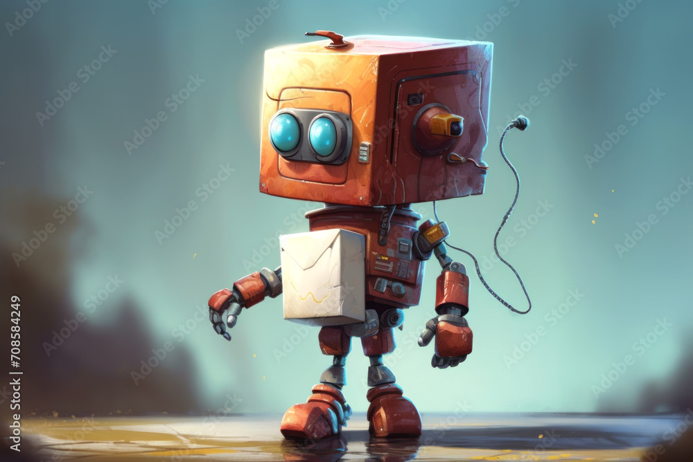 Fotografia do Stock: Funny red robot with rectangular head holds ...