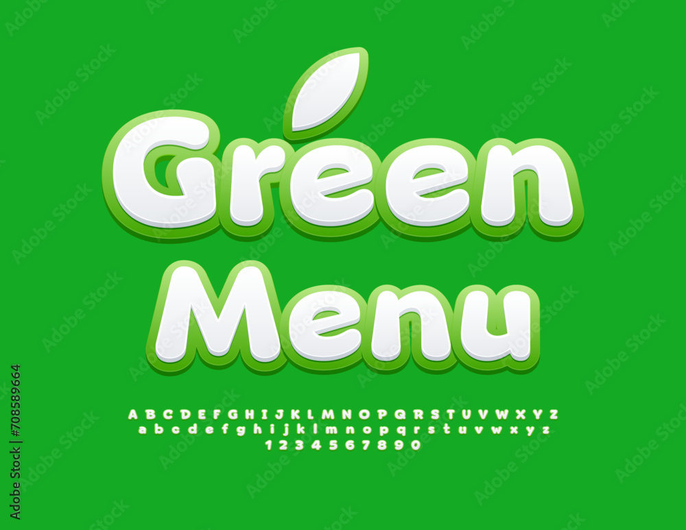Vector eco template Green Menu. Bright Cute Font for Children. Modern ...