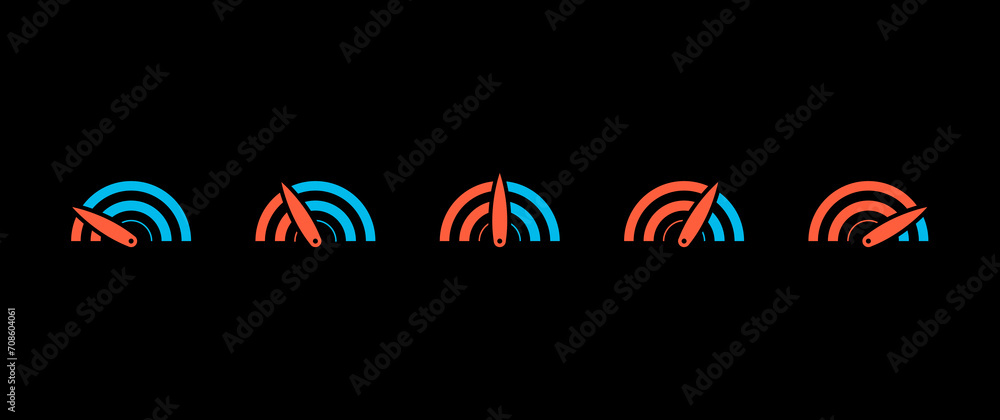 half circle indicator symbols on black background. five step ...