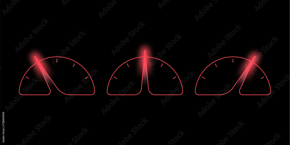 half circle indicator symbol on black background. three step ...