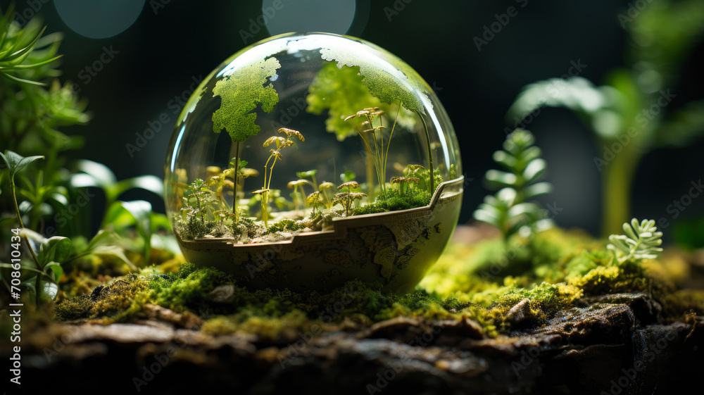Miniature Forest Ecosystem in Glass Orb Terrarium - Serene Green Space ...
