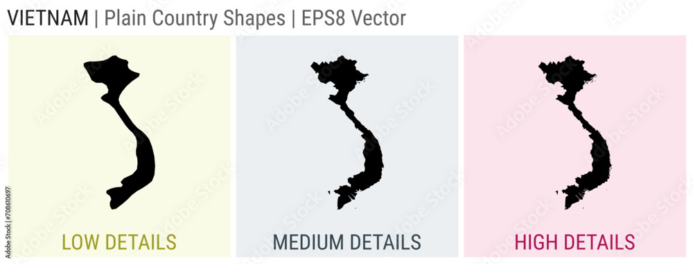 Vietnam - plain country shape. Low, medium and high detailed maps of ...