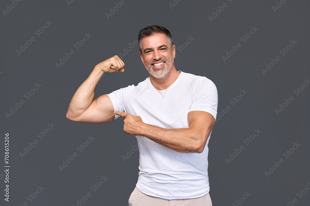 Happy fit sporty older man coach, middle aged sportsman athlete ...