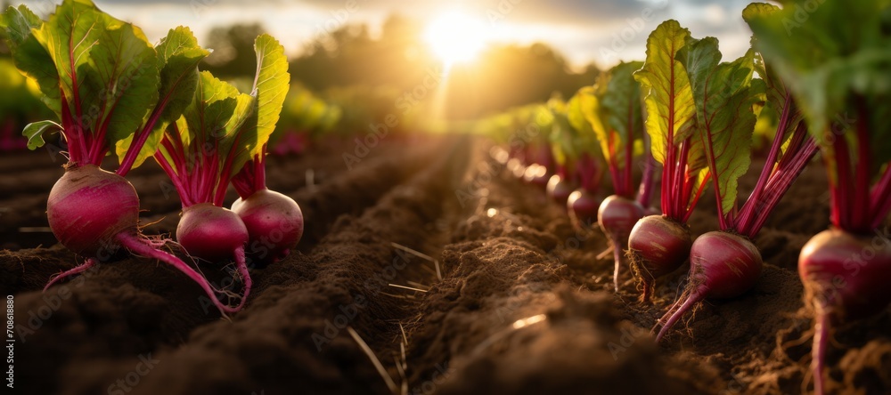 Growing red pink radish harvest and producing vegetables cultivation ...