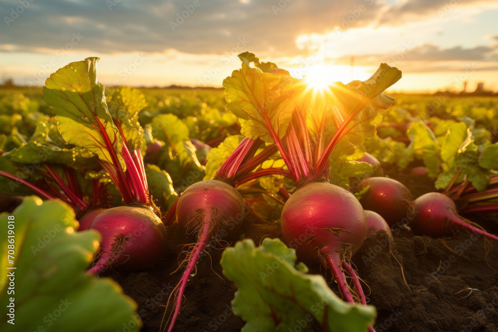 Growing red pink radish harvest and producing vegetables cultivation ...