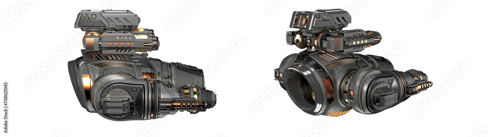 Futuristic gunship or very detailed flying military machine with heavy ...