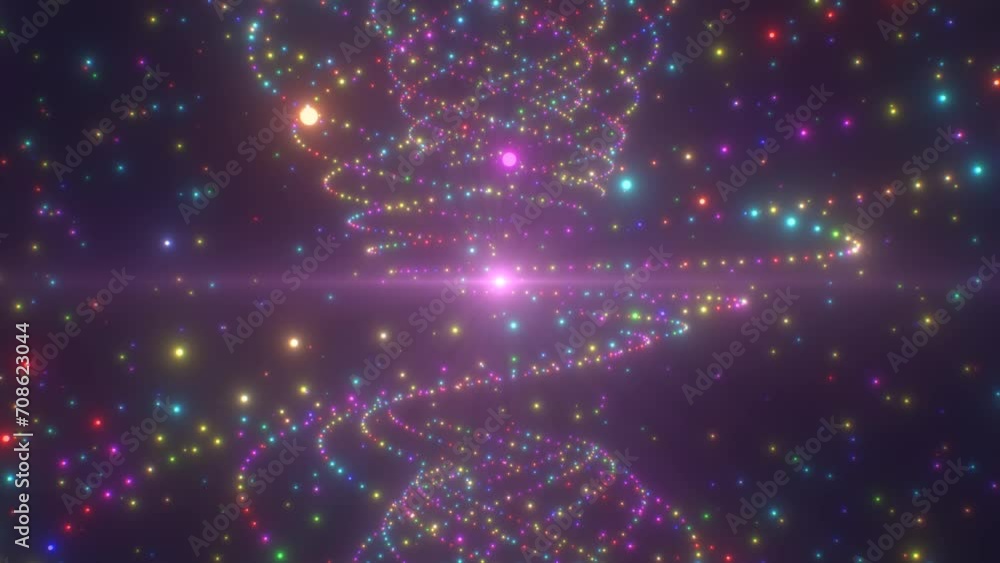 Twisty Rainbow Colored Glow Sparkling Waves Floating In Outer Space - 4K Seamless VJ Loop Motion ...