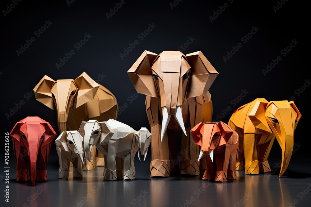 Diverse designs of origami elephants depicting different postures and ...