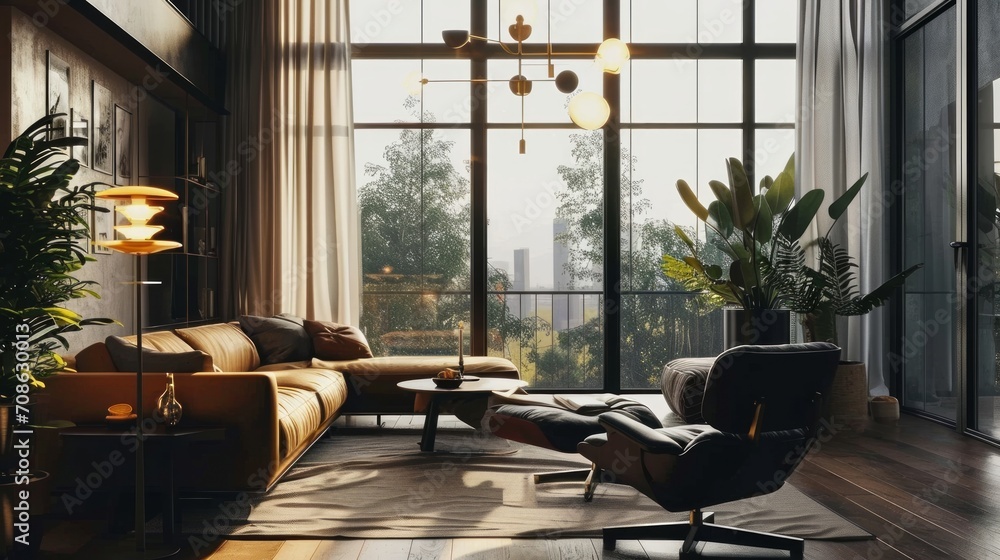 beautiful home interior design space living room with open window ...