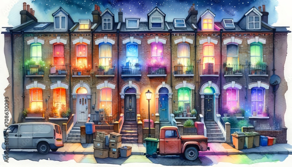 The image portrays a nostalgic street scene at night, featuring ...