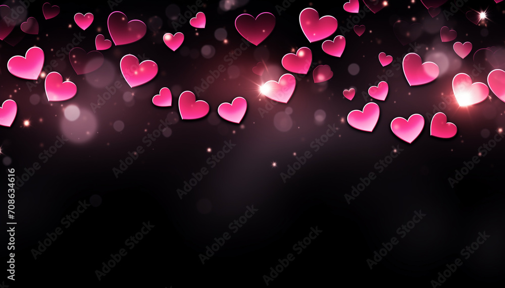 Black background with pink hearts with shining effects Stock ...