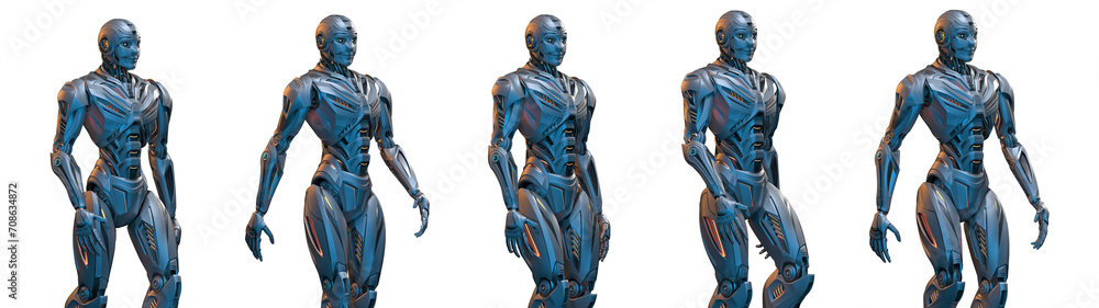 Futuristic robot man walk cycle or humanoid cyborg walking. 3d ...