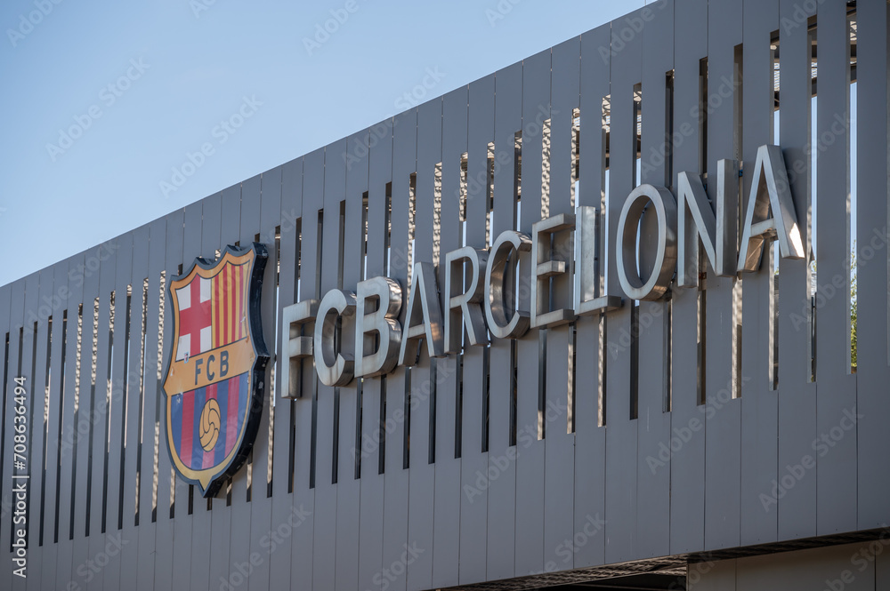 Barcelona, Spain - July 27, 2023: FC Barcelona sign at Camp Nou stadium ...