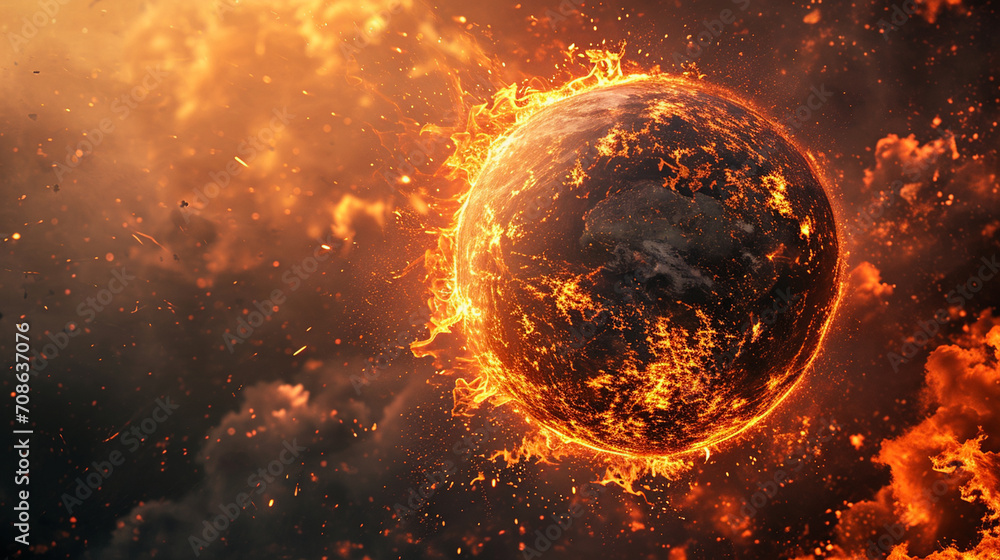 Earth globe collapse burning destroyed by fire. Stock Illustration | Adobe Stock
