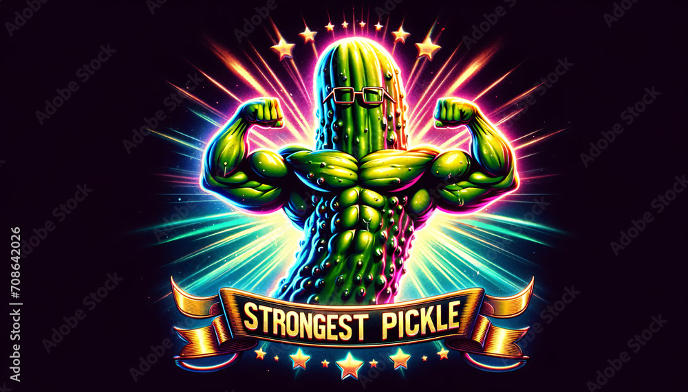 A pickle designed as a muscular bodybuilder, flexing its muscles ...