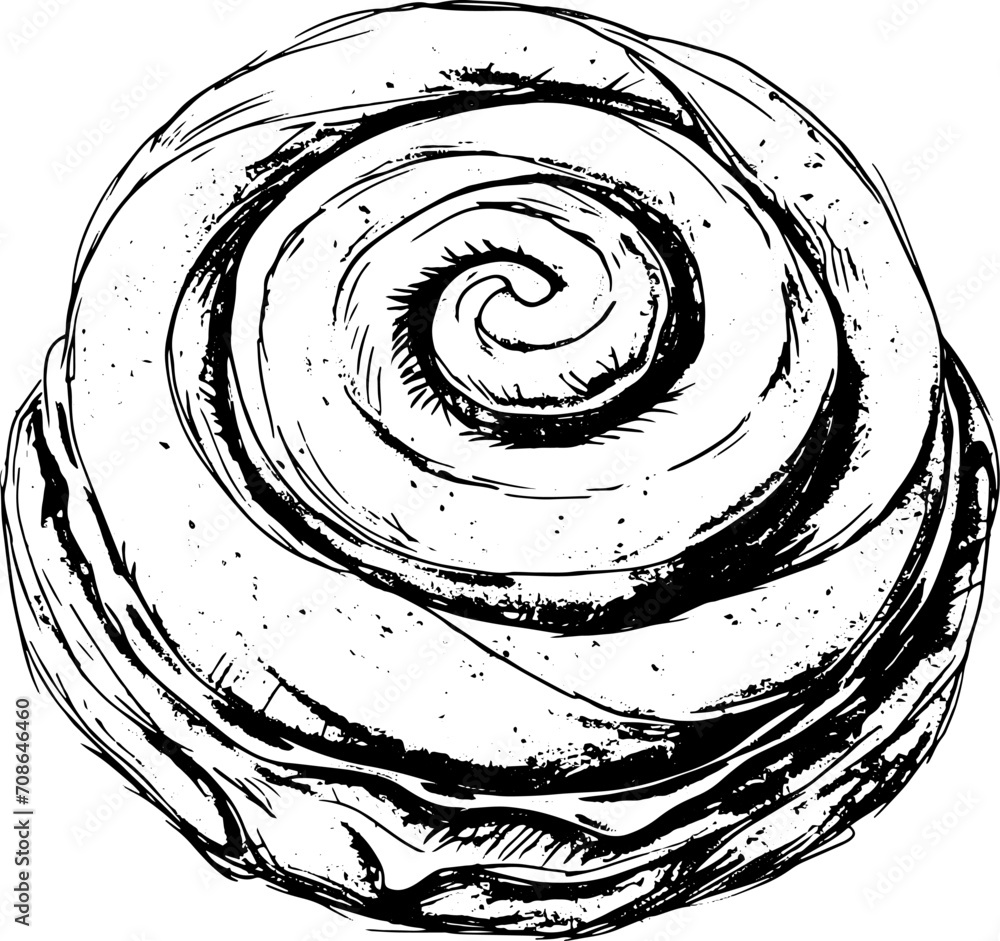 Classic cinnabon roll in hand drawn style. Design for logo, packaging ...