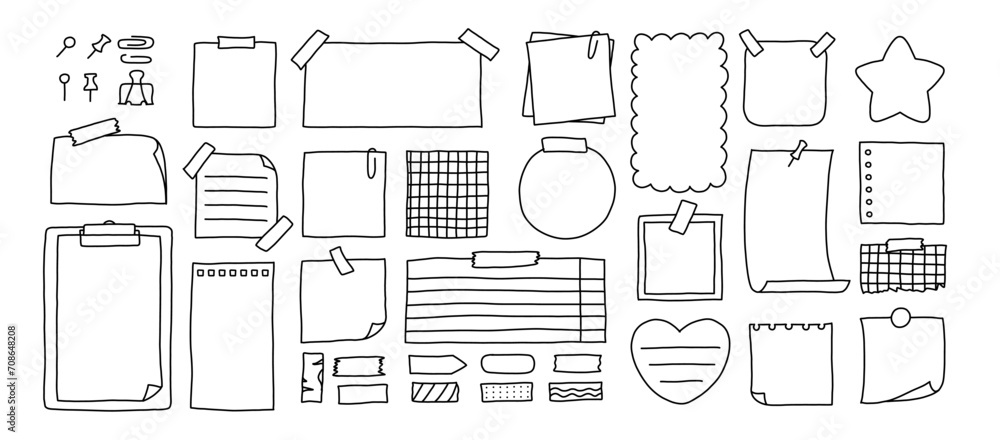 Doodle paper notes, stickers, sticky sheets and tape set. To do list ...
