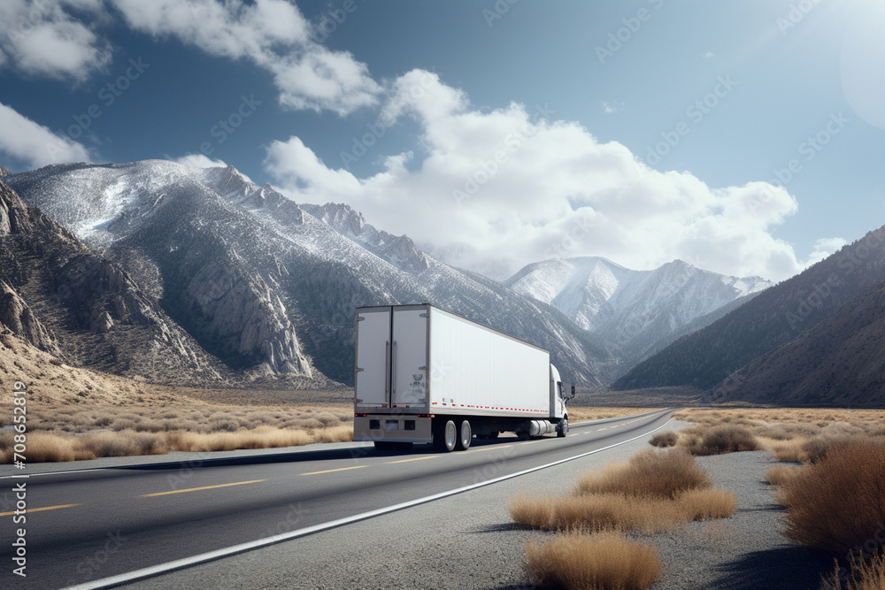 Generative AI envisions a white cargo truck, empty trailer, showcasing ...