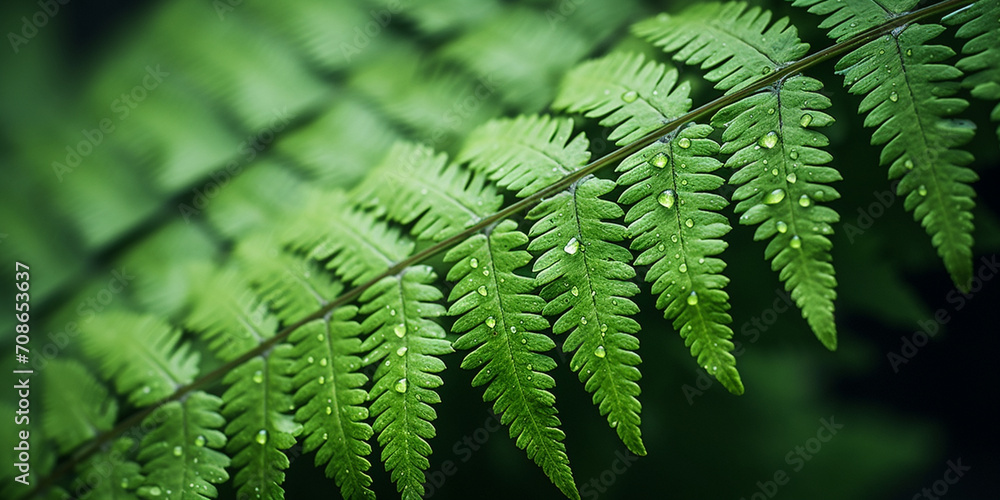 An illustration with ferns in a jungle Green natural bright background ...