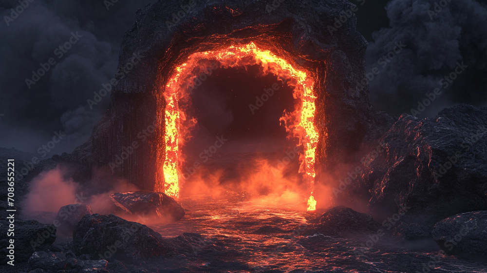 Volcanic Lava Portal A portal with a glowing, molten lava design ...