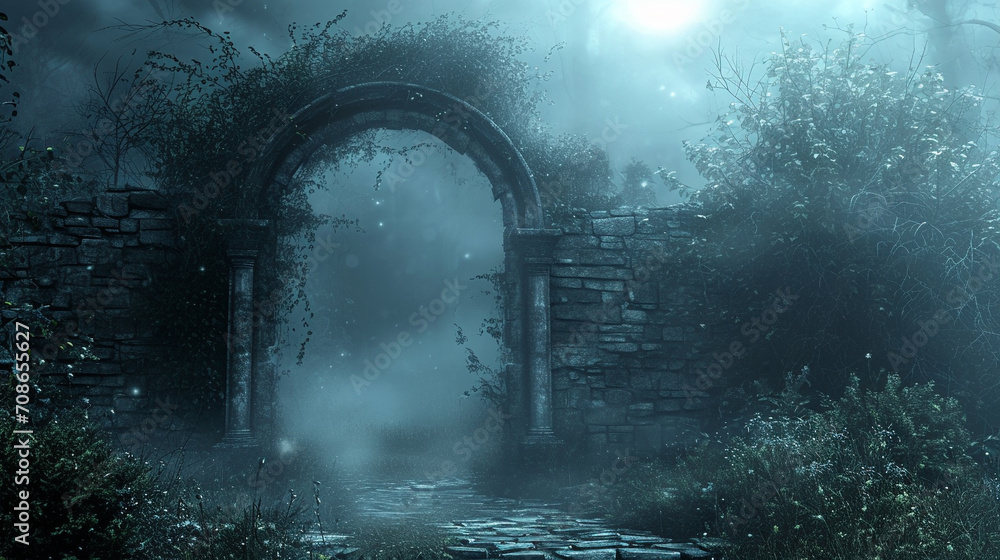 Foto de Gothic Archway Portal A gothic-style archway with a shimmering ...