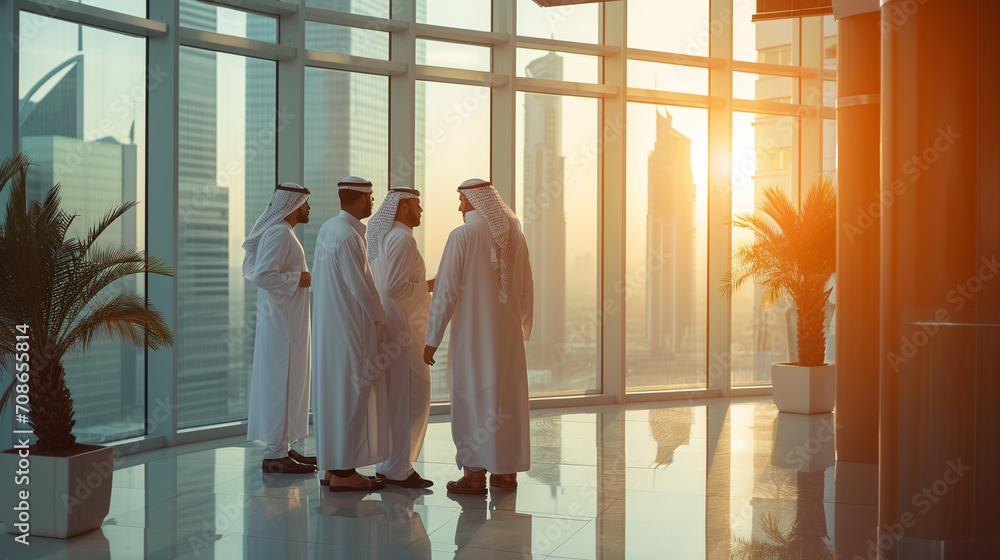 Corporate Decision Making An office scene where Arab businessmen in ...