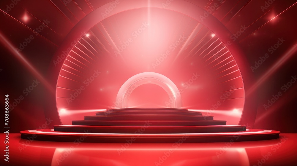Red light award ceremony background with podium with imitation of a ...