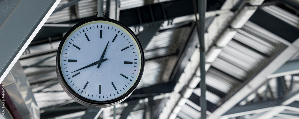 Clock at subway station. Large clock face public transport on a train ...