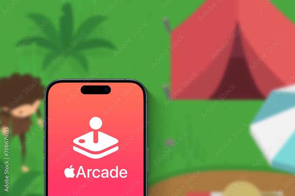 Apple Arcade Logo shown on modern iPhone 15 Pro with a game of the ...